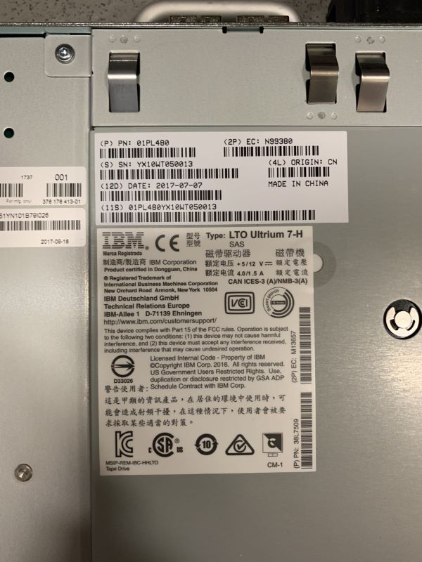 IBM 00GH764 LTO7/HH/SAS TAPE DRIVE ASSM